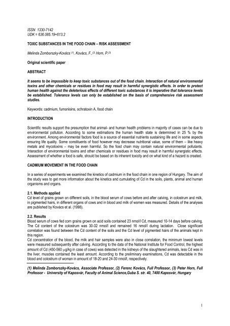 TOXIC SUBSTANCES IN THE FOOD CHAIN RISK ASSESSMENT