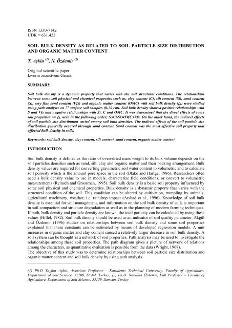 SOIL BULK DENSITY AS RELATED TO SOIL PARTICLE SIZE ...