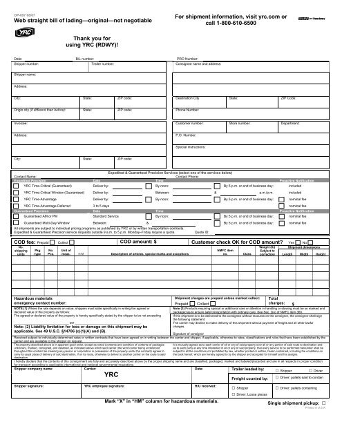 YRC - BOL - STT LOGISTICS