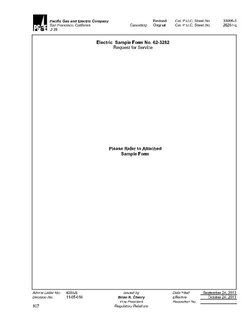 Electric Sample Form No. 62-3282 Request for Service Please Refer ...