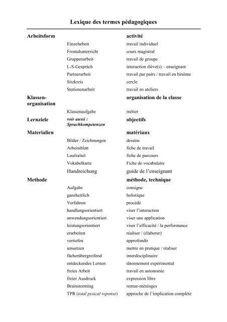 Lexique des termes pÃ©dagogiques