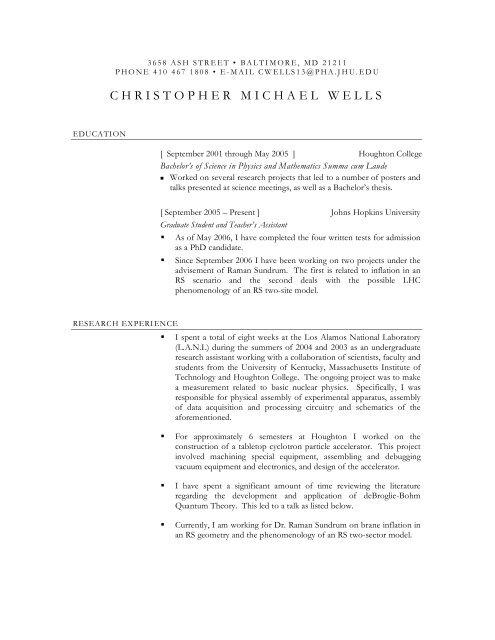 Resume/CV - Johns Hopkins University