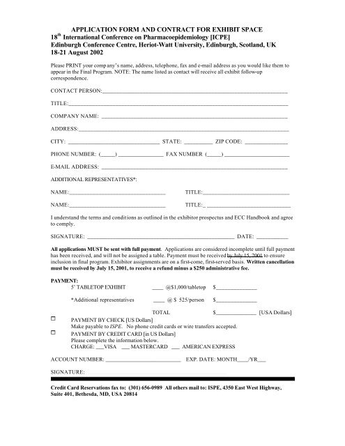 Exhibitor Application and Contract for Exhibit Space - International ...