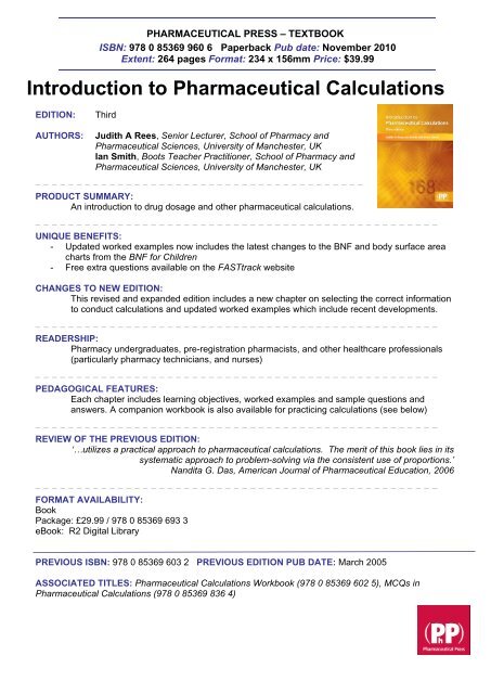 Introduction to Pharmaceutical Calculations - Pharmaceutical Press