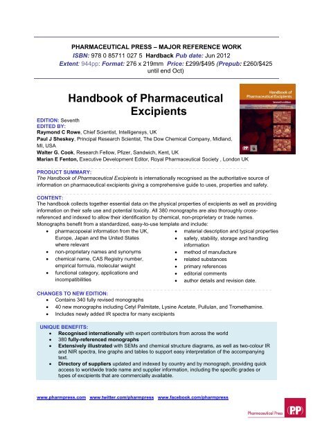 Handbook of Pharmaceutical Excipients - Pharmaceutical Press