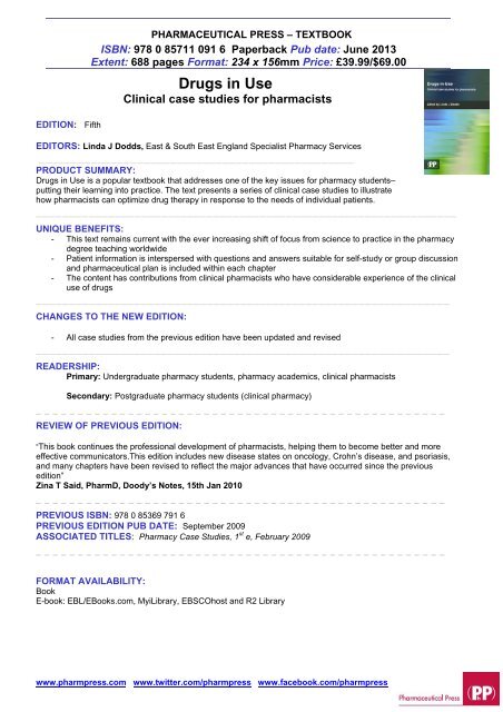 Drugs in Use - Clinical case studies for pharmacists 5e ABI