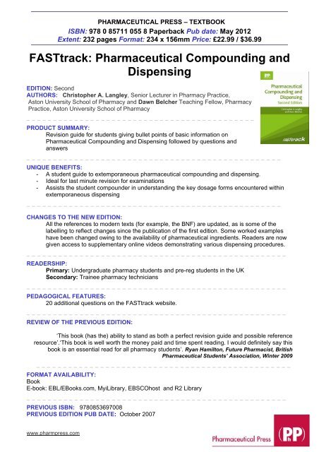 FASTtrack: Pharmaceutical Compounding and Dispensing