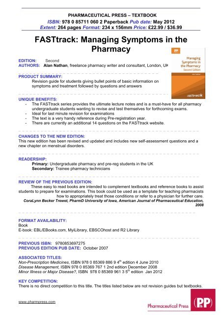 FASTtrack: Managing Symptoms in the Pharmacy - Pharmaceutical ...