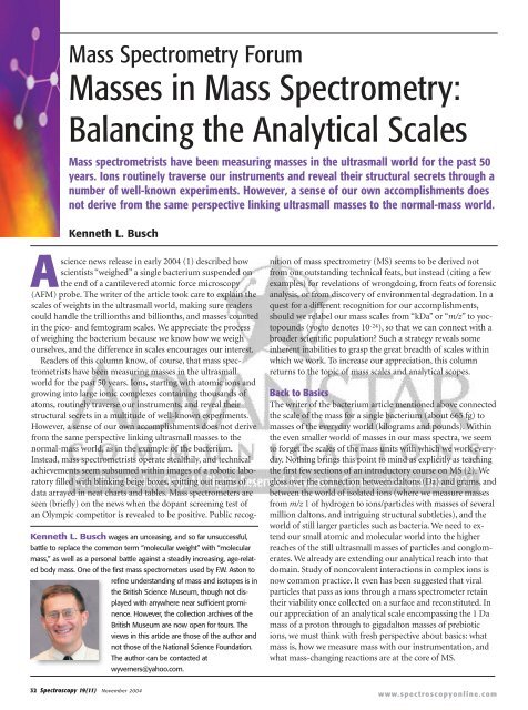 Masses in Mass Spectrometry: Balancing the ... - Spectroscopy