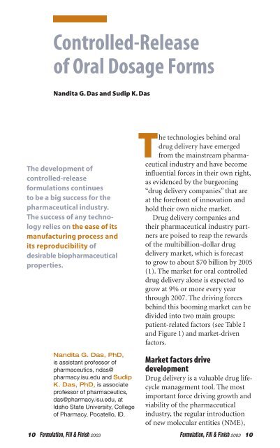 Controlled-Release of Oral Dosage Forms - Pharmaceutical ...