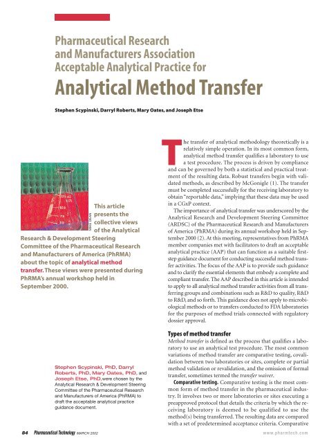 Analytical Method Transfer - Pharmaceutical Technology
