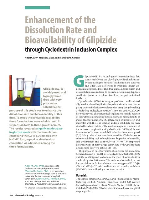 Enhancement of the Dissolution Rate and Bioavailability of Glipizide Enhancement of the Dissolution Rate and Bioavailability of Glipizide
