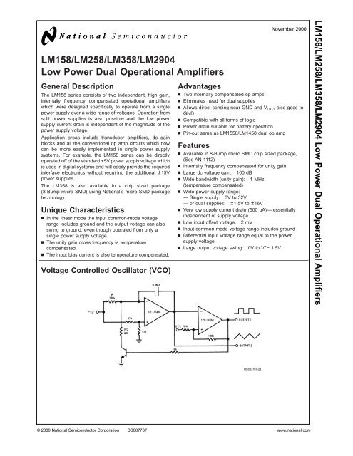 LM158/LM258/LM358/LM2904 Low Power Dual ... - Jaycar Electronics