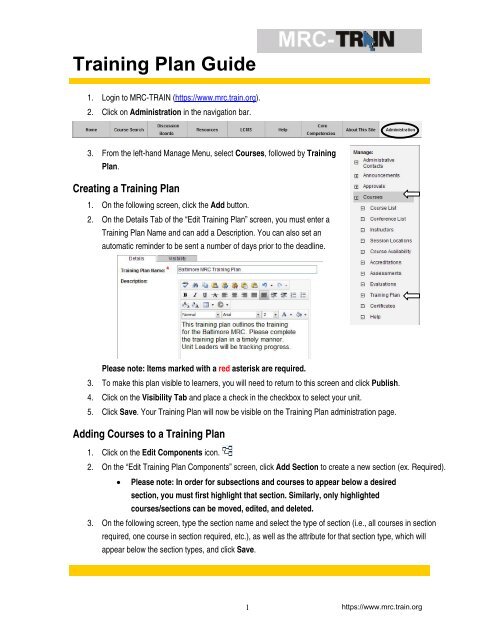 MRC-TRAIN Training Plan Guide