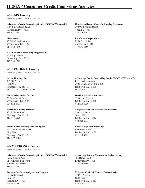 HEMAP Consumer Credit Counseling Agencies - Pennsylvania ...