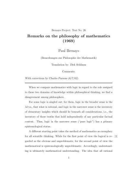 Paul Bernays - Phil Cmu