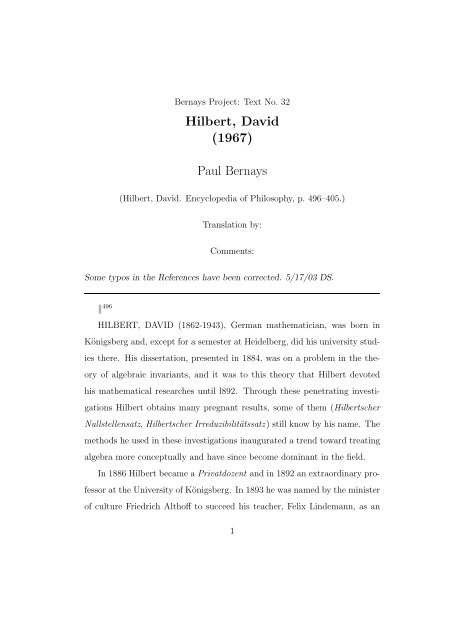 Hilbert, David (1967) Paul Bernays - Phil Cmu