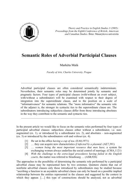 Semantic Roles of Adverbial Participial Clauses - Masarykova ...