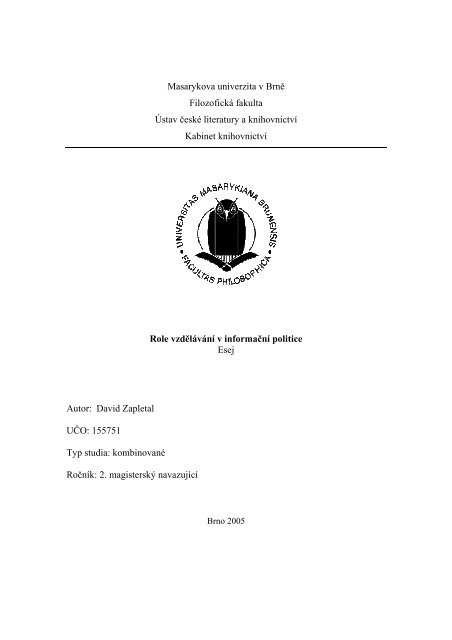 Esej ve formÃ¡tu pdf - FilozofickÃ¡ fakulta MU - Masarykova univerzita
