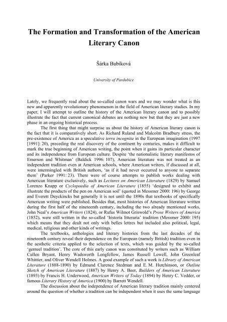 The Formation and Transformation of the American Literary Canon