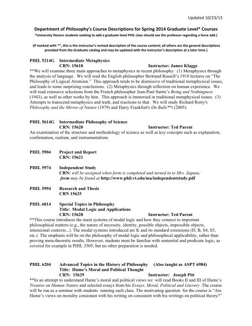 Graduate Courses - Department of Philosophy Graduate Courses - Department of Philosophy