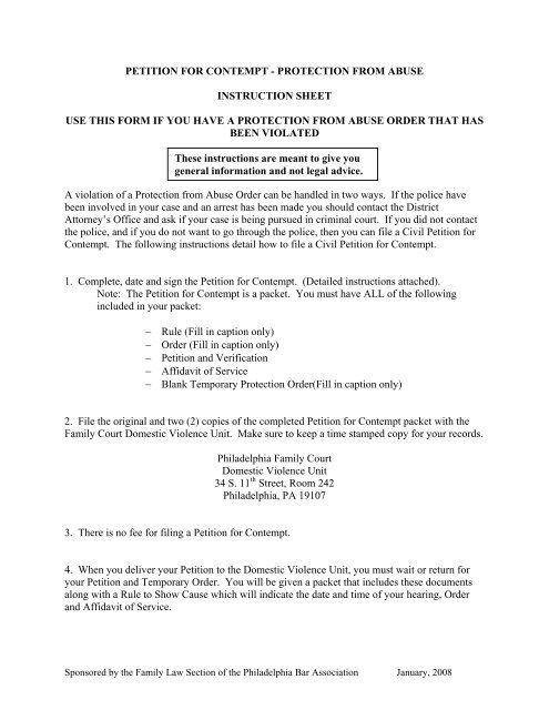 Petition for Contempt of Protection From Abuse Order - Philadelphia ...