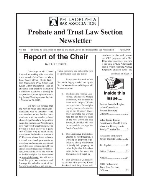Probate & Trust Newsletter: April 2005 - Philadelphia Bar Association