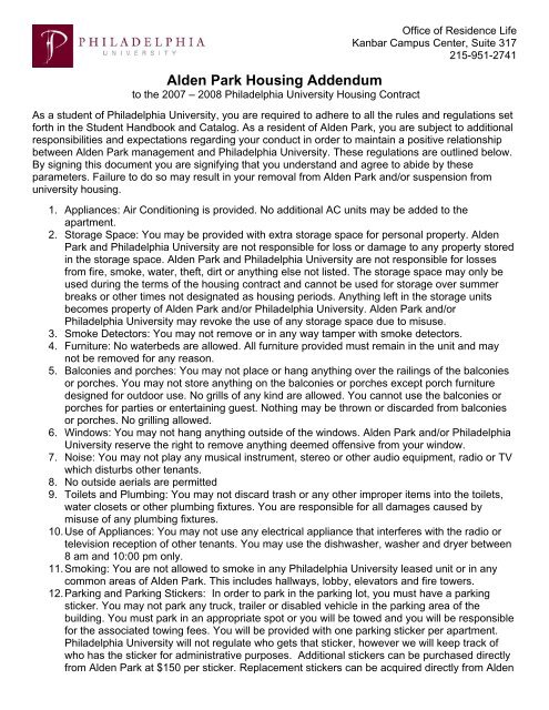 Alden Park Housing Addendum - Philadelphia University