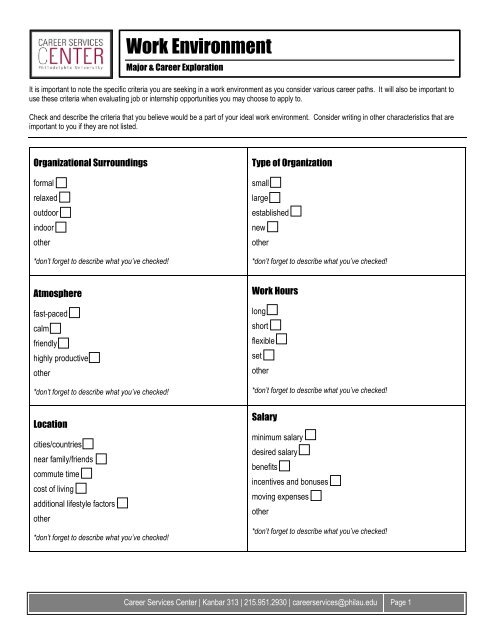 Preferred Work Environment