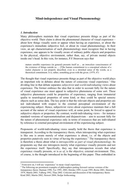 Mind-independence and the spatial character of visual experience