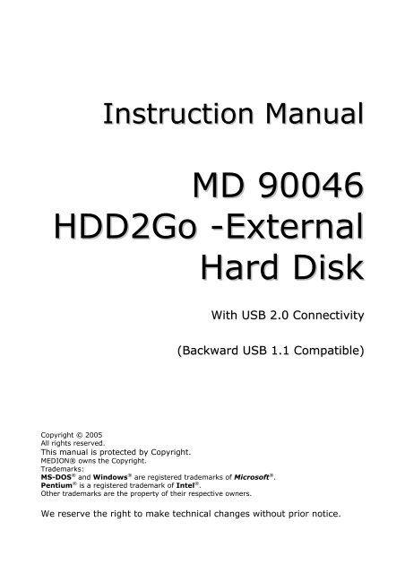 MD 90046 Hdd2go -External Hard Disk - Medion