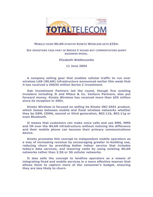 Mobile-Over-WLAN Startup Kineto Wireless Gets $35m