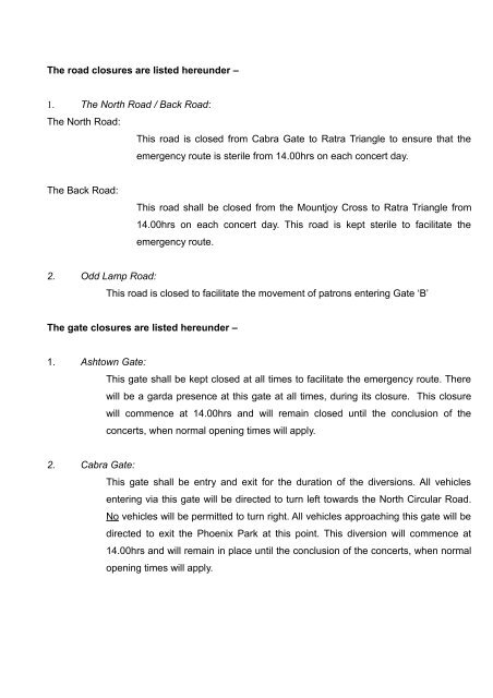 Concerts Traffic Management - Phoenix Park
