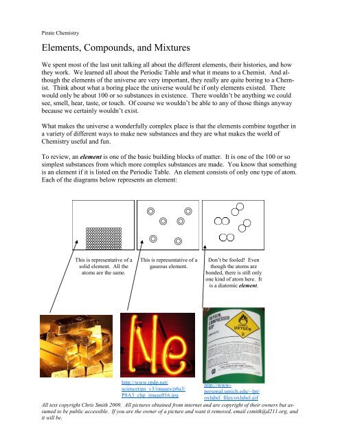 Elements, Compounds, and Mixtures - Palatine High School