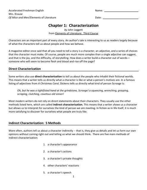 Characterization handout