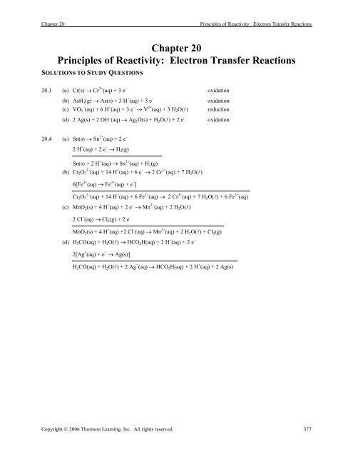 Chapter 20 Principles of Reactivity: Electron Transfer Reactions