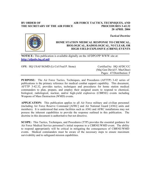 BY ORDER OF AIR FORCE TACTICS, TECHNIQUES, AND THE ...