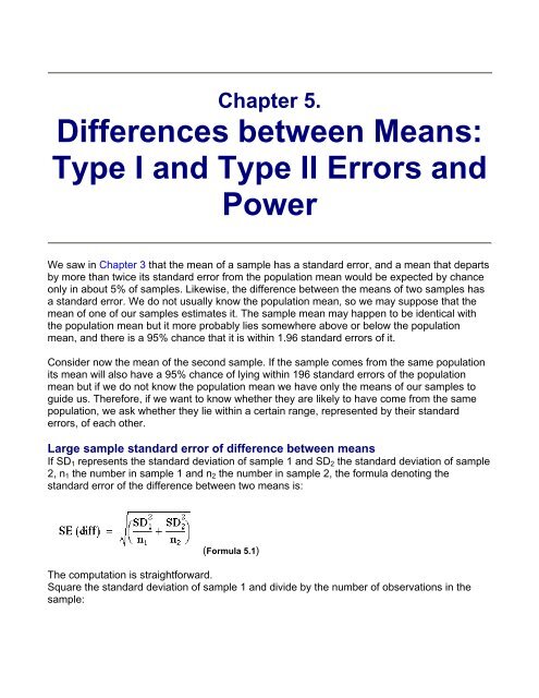 Differences between Means: Type I and Type II Errors and Power
