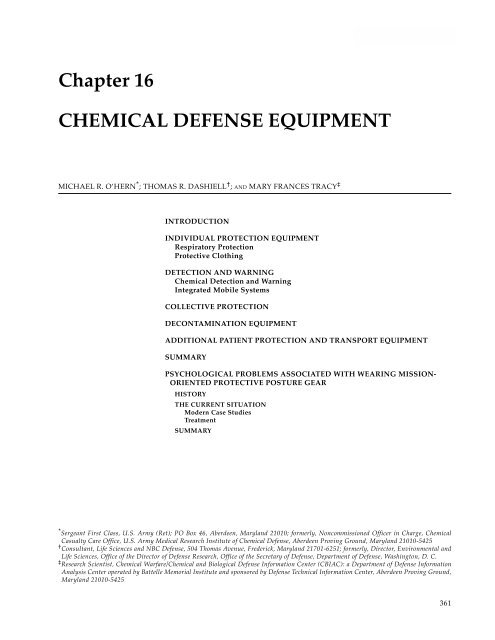 Chapter 16 CHEMICAL DEFENSE EQUIPMENT - GlobalSecurity.org