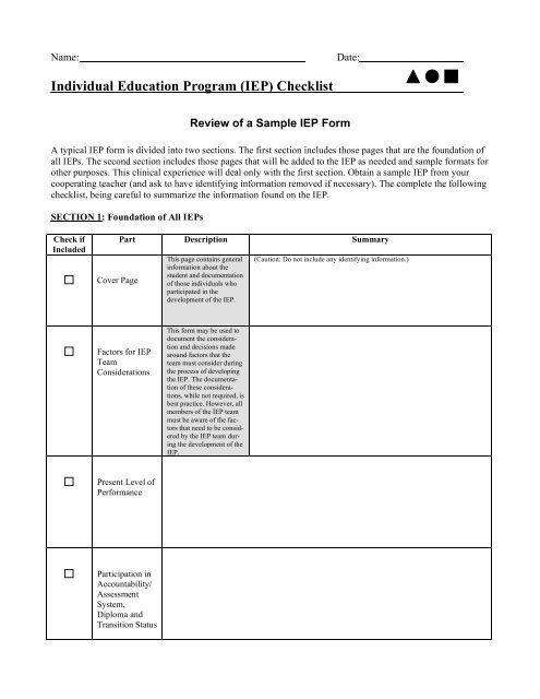 Individual Education Program (IEP) Checklist