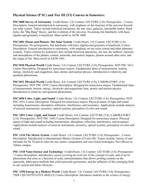 Undergraduate Physical Science and Tier III Courses