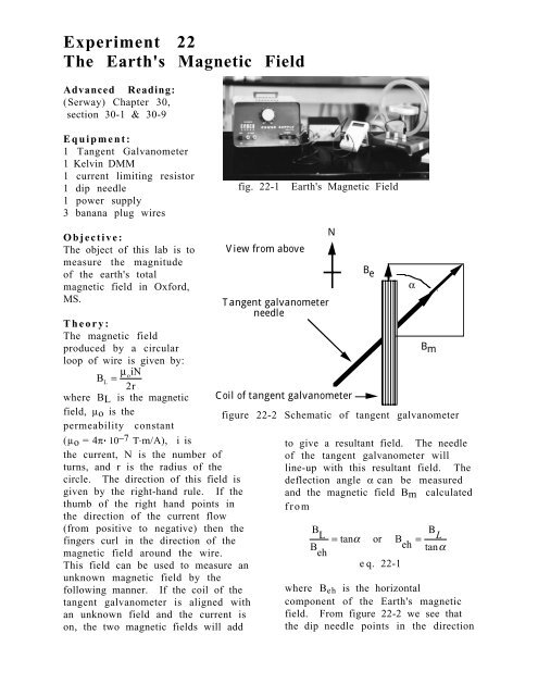 Experiment 22 The Earth's Magnetic Field
