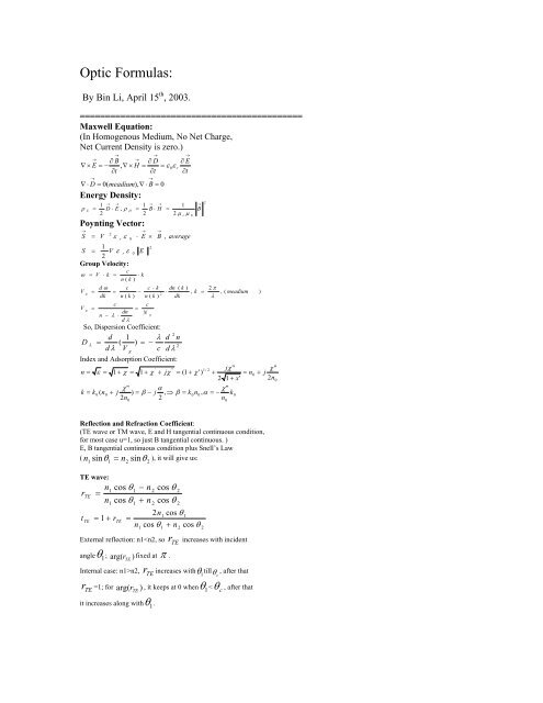 Useful Optics Formulas (in PDF format)