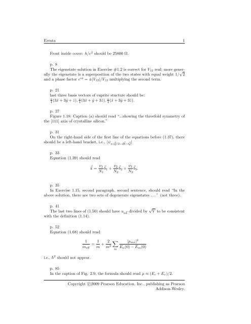 Essential Concepts of Solid State Physics, Errata