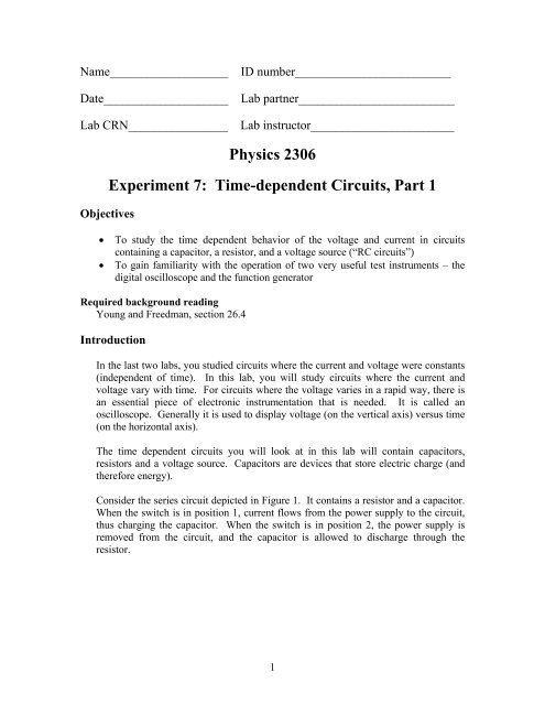 lab 7 prelab and writeup - Physics