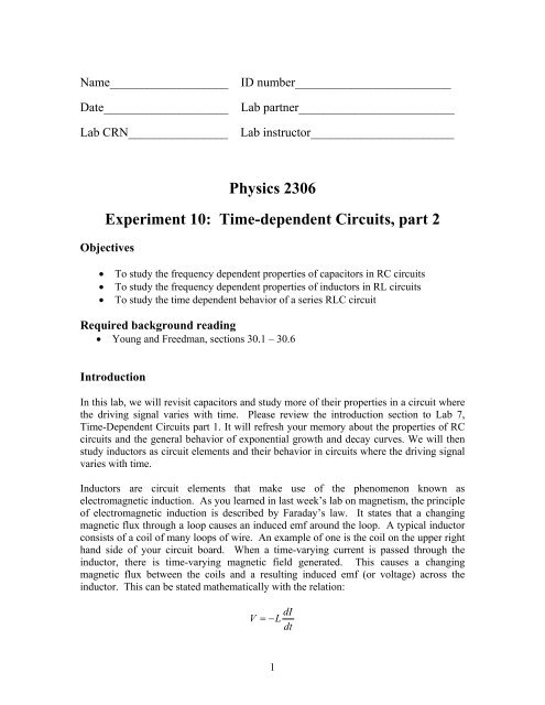 lab 10 prelab and writeup - Physics