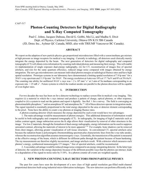 Photon-Counting Detectors for Digital Radiography and X-Ray ...