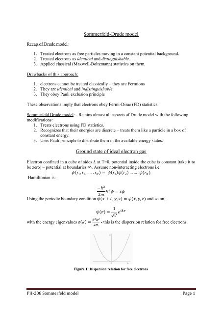 Sommerfeld-Drude model Ground state of ideal electron gas - Physics