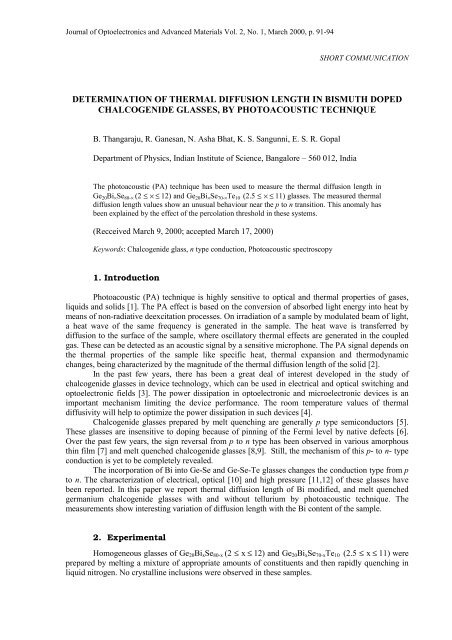 Determination of thermal diffusion length in bismuth doped ... - Physics