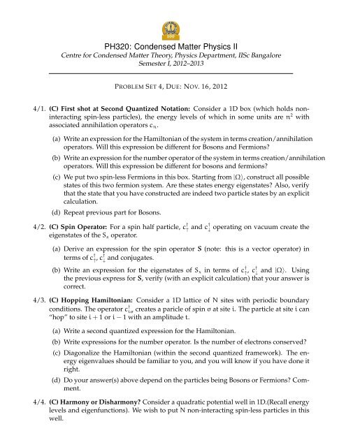 Set 4: Second quantization - Physics